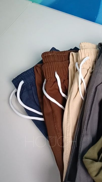 Houch พร้อมส่ง COD กางเกงขายาวชิโน่ ผ้าฝ้าย100% ทรงกระบอกเล็ก มีเชือก ...