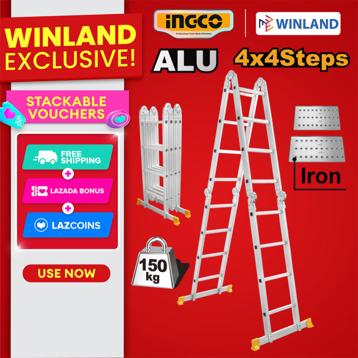 Ingco by Winland Multi-Purpose Aluminum Ladder 4x3 / 4x4 STEPS ...