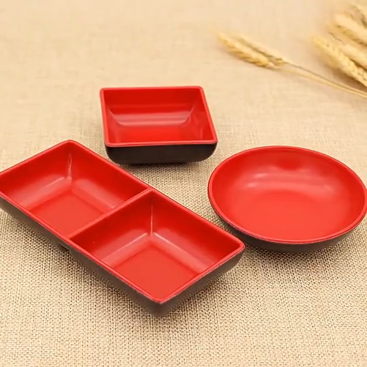 5Pcs Melamine Red and Black Seasoning Small Dish Dipping Sauce/vinegar ...