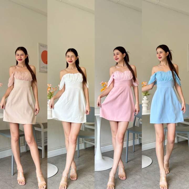 ℬ𝑒𝓇𝓇𝓎.𝒸𝓁𝑜𝓉𝒽𝒾𝓃𝑔 เดรสเกาะอก แต่งชีฟองปาดไหล่ เกาะอกแต่งจีบ ลุคคุณหนูสุดๆ ...