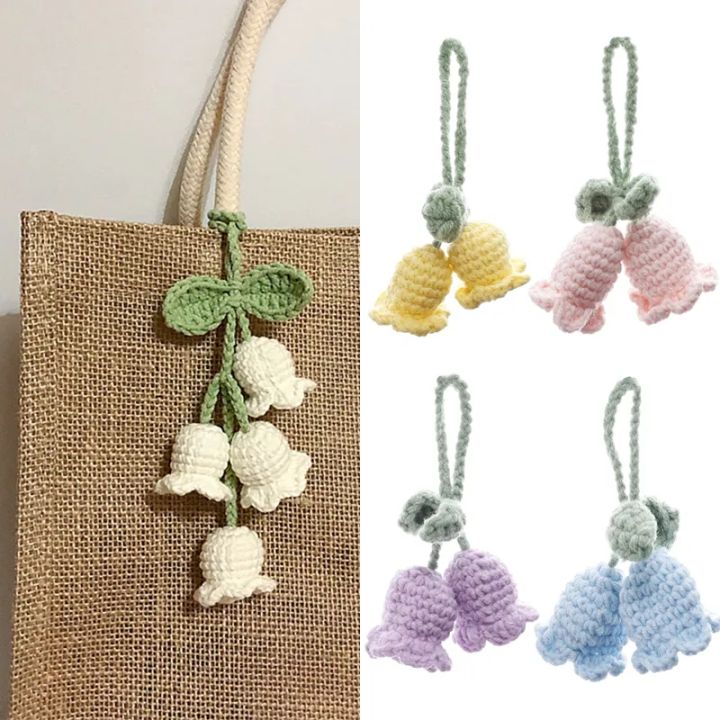 Handmade Flower Knitted Keychain Keyring Women Crocheted Wool Flower ...