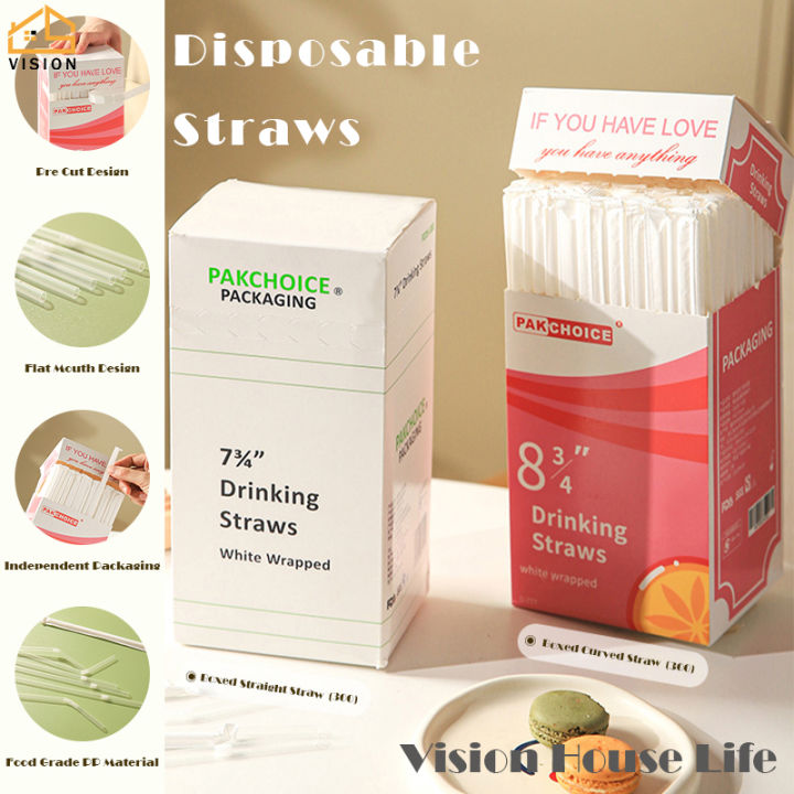 Vision 300pcs Disposable Plastic Drinking Straws Food Grade Plastic ...