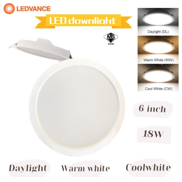 [Sirim] LEDVANCE 18W Downlight 6” recess warm white / daylight / cool ...