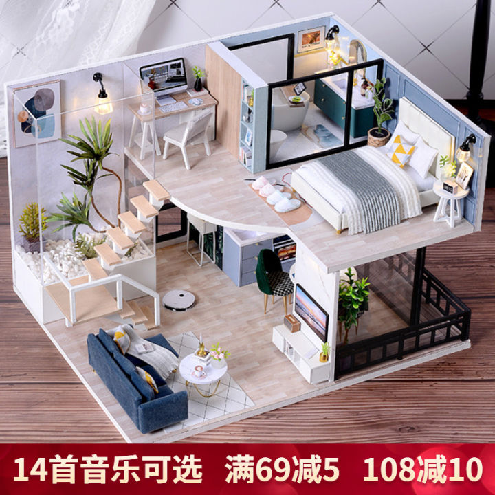 DIY House Building Toy Model Loft Villa Handmade Craft Comfortable Time ...