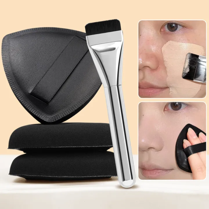 3-in-1 Powder Puff Flat Foundation Brush Set / Black Pineapple Air ...