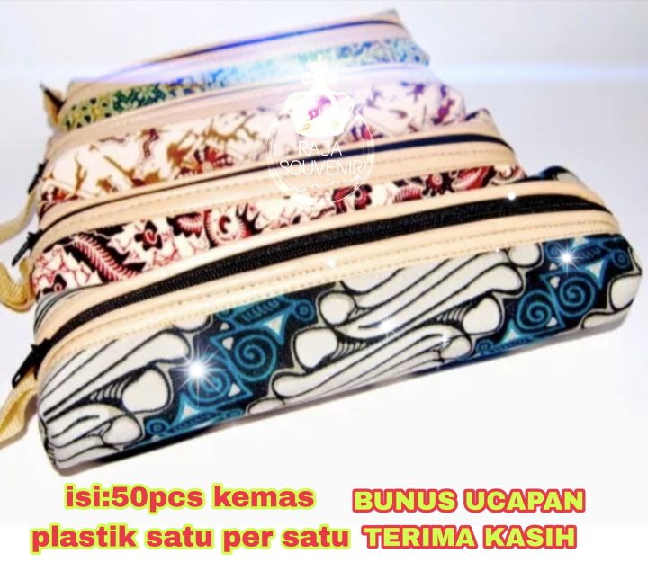 ( RAJA SOUVENIR ) ISI: 50pcs DOMPET BATIK PENSIL PULPEN KEMAS PLASTIK ...