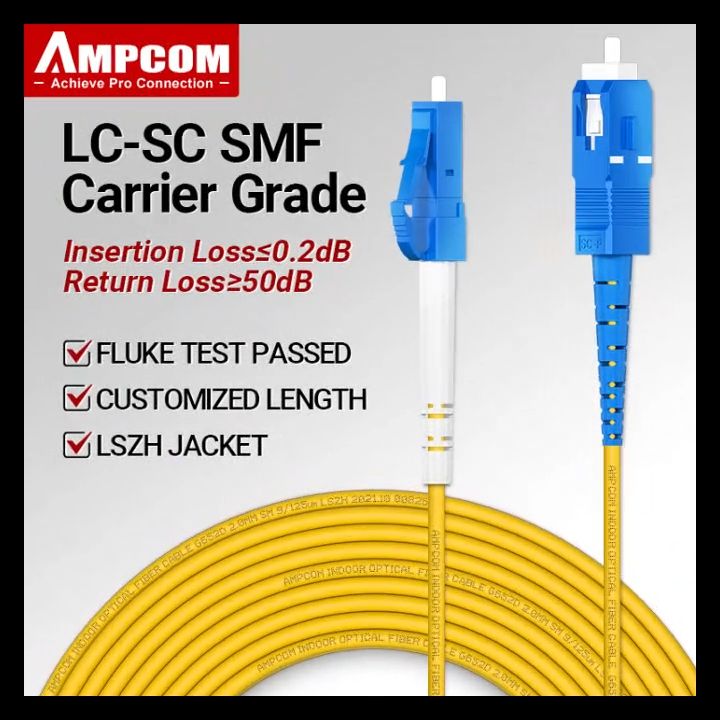 AMPCOM Single Mode Fiber SC LC Fiber Patch Cable Simplex 9/125 SC/UPC ...