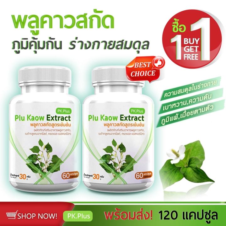 [ส่งฟรี! พร้อมส่ง] PK Plus Plu Kaow (1 แถม 1 = 120 แคปซูล) พลูคาว ...