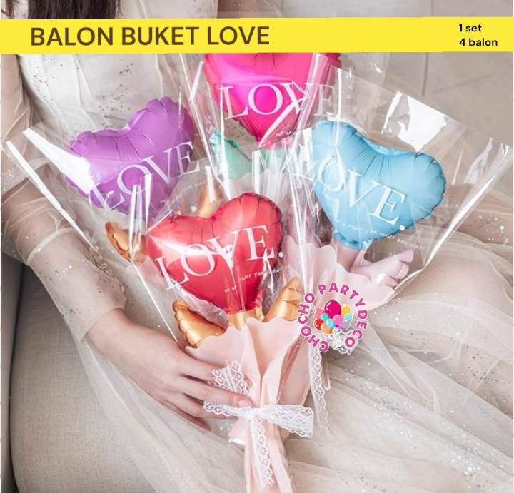 Balon BUKET BUNGA LOVE / Balon Foil Bunga Hati | Lazada Indonesia