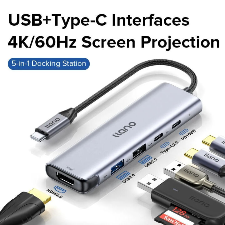 Llano 5 in 1 USB C Hub 4K HDMI USB HUB 100W Multiport Adapter for ...