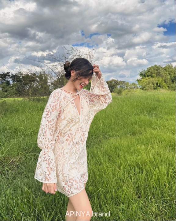 apinya : Dress with bow neckline | Lazada.co.th