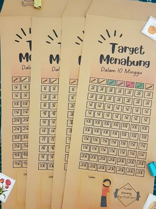 10pcs (PART2)Tantangan Menabung Dalam 10 Minggu Amplop Target Menabung ...