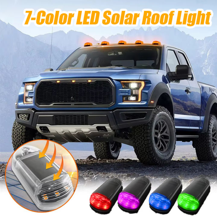 【WOKEN】Universal 7-Color LED Solar Roof Light for Car Waterproof Night ...