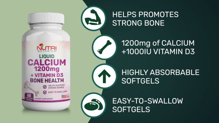Nutri Botanics Liquid Calcium 1200mg + Vitamin D3 Bone Supplement – 60 ...