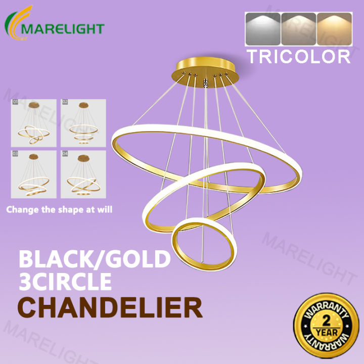 Modern Tricolor Chandelier Nordic 3 Rings Pendant Lamp Adjustable LED ...
