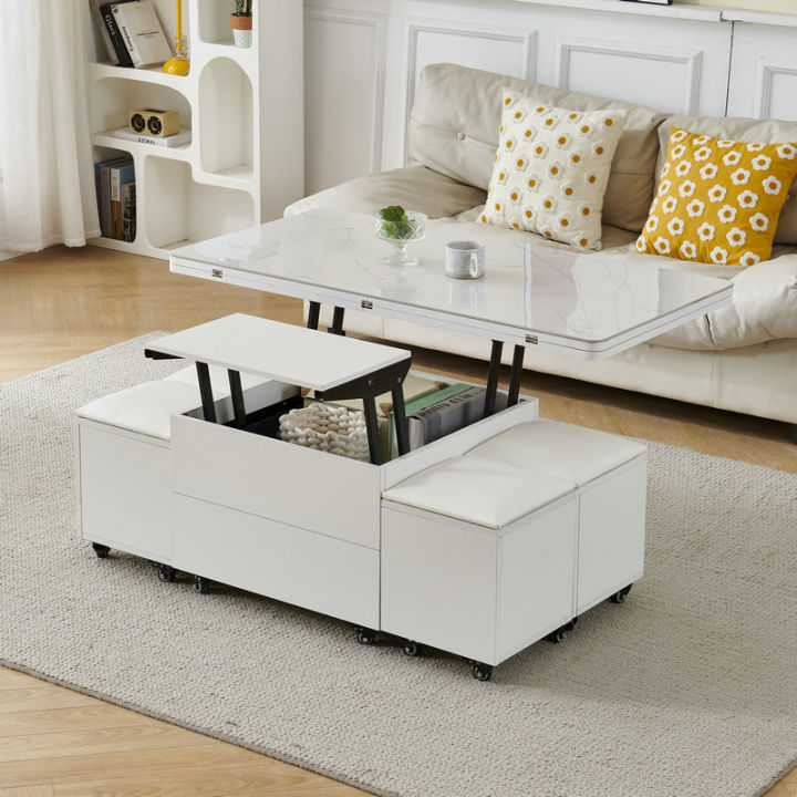 Solid Wood Stone Plate Multi-Functional Adjustable Coffee Table Small ...