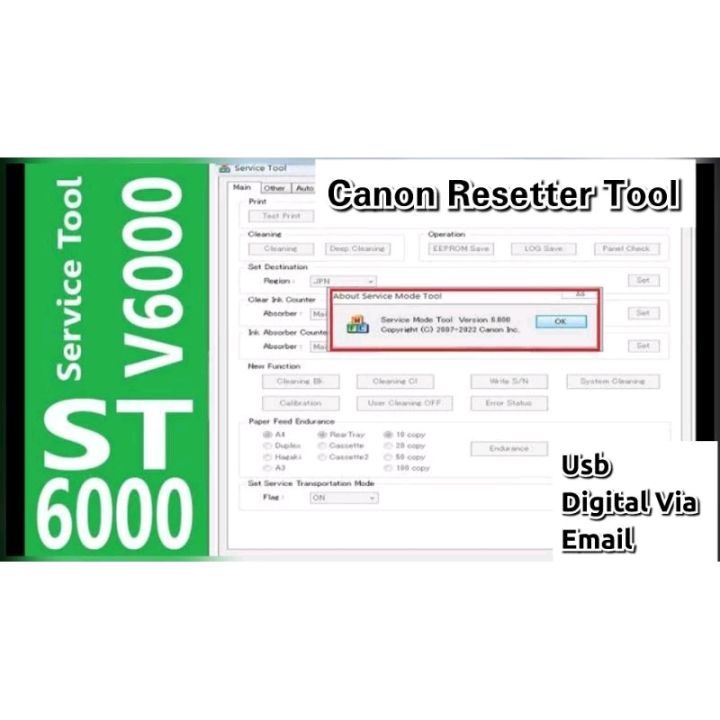 CANON RESETTER Service Tool Version v6.210 G-series E-series IB-series ...