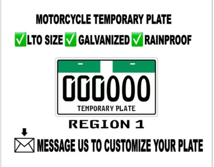 Temporary Motorcycle Plate | New Size | Waterproof | Region Colors ...