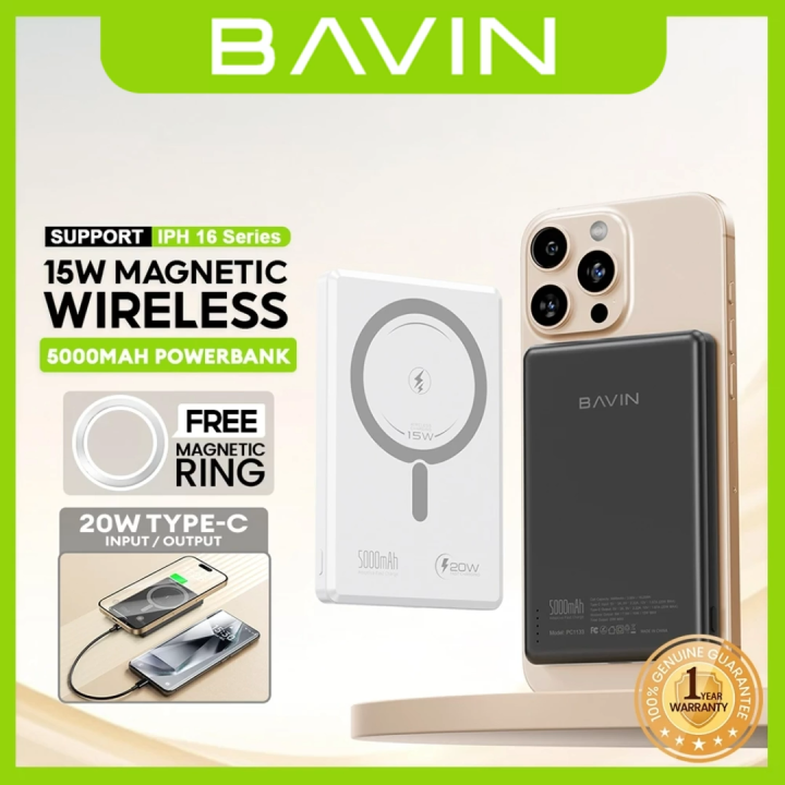 BAVIN PC1133 5000mAh Ultra Thin Magnetic Wireless Powerbank w/ 20W Fast ...