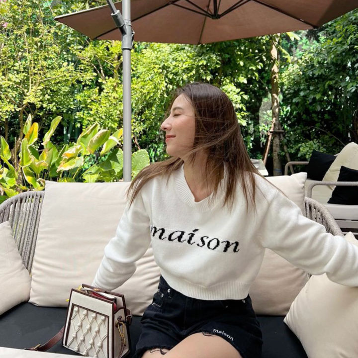 maison KEEPS | Koko Long Sleeve Knitted Tops เสื้อแขนยาว เสื้อไหมพรม เสื้อหนาว ทรงครอป ทอโลโก้ ...