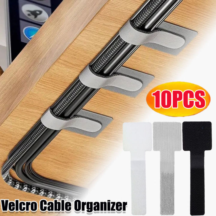 10Pcs/bag Reusable Cable Ties Self-Adhesive Data Cable Storage Velcro ...