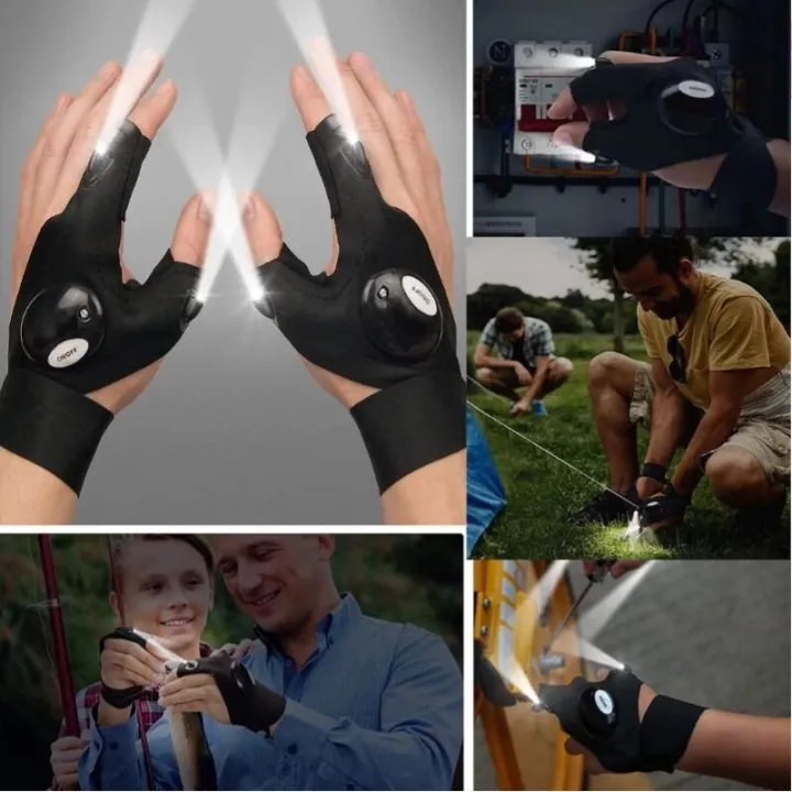 Rechargeable Flashlight Gloves Fingerless Gloves LED Lighting Finger ...