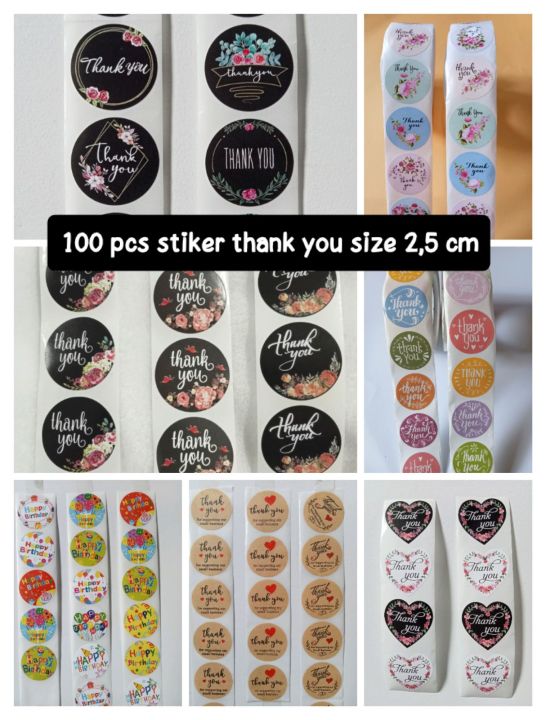 100 pcs sticker terima kasih / sticker thank you dan sticker Happy ...