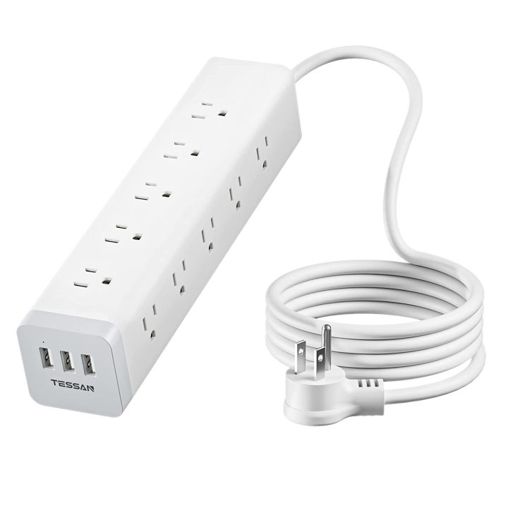 TESSAN Power Extension Cord Socket Power Strip with 3 USB and 15 ...
