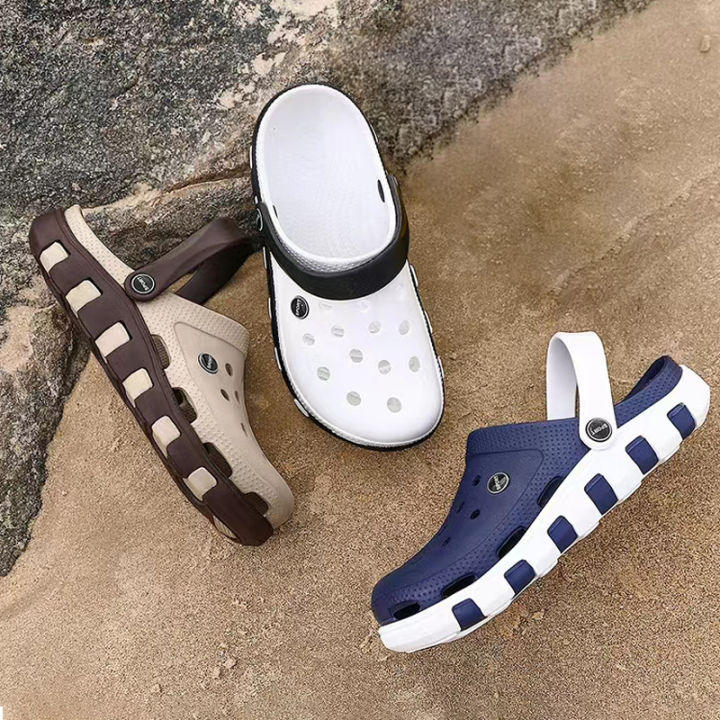 SPACEK Crocs Beach Shoes Summer Men Outdoor Sandals Soft Bottom Korean ...