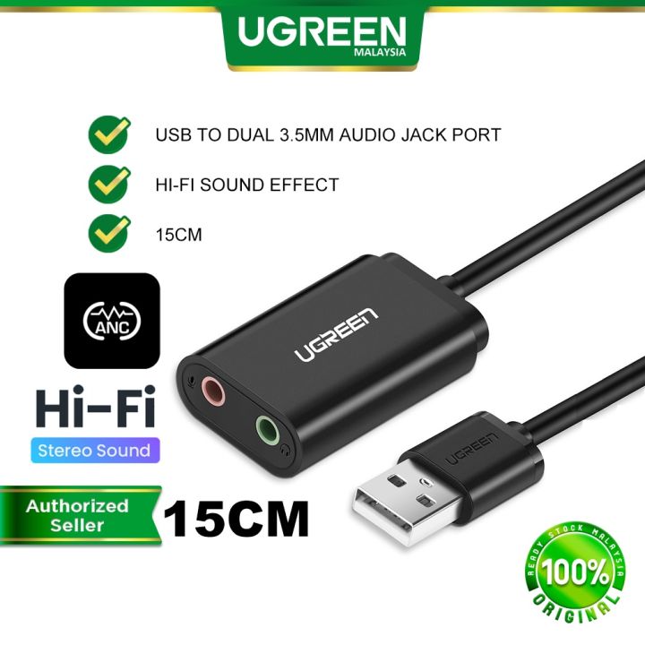 UGREEN 15CM USB Audio Adapter External Stereo Sound Card AUX With 3.5mm ...