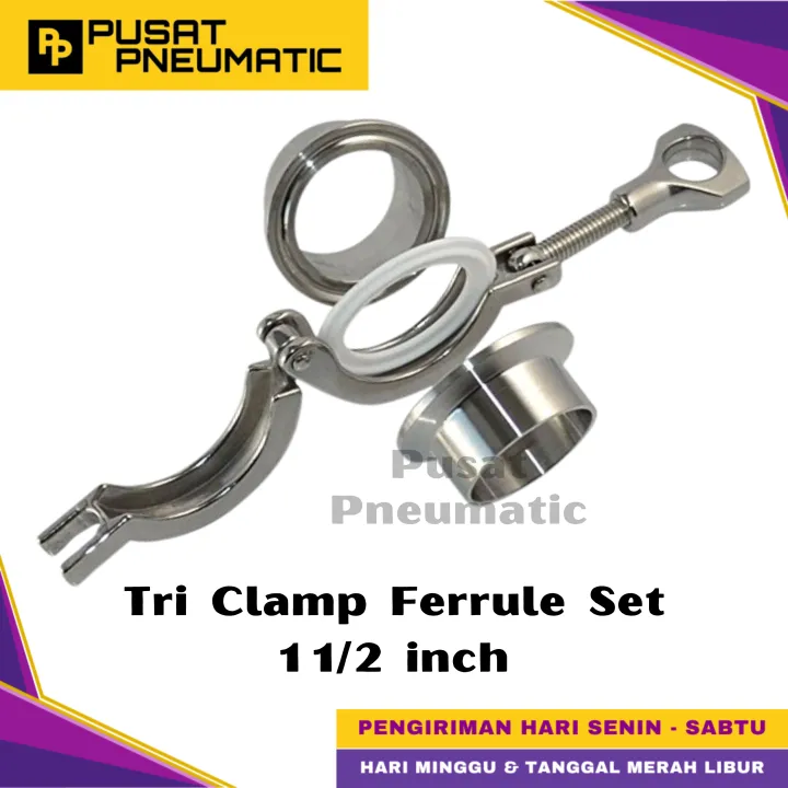 1 1/2" Tri Clamp Ferrule Set PTFE Sanitary Stainless Steel 304 1 1/2 ...