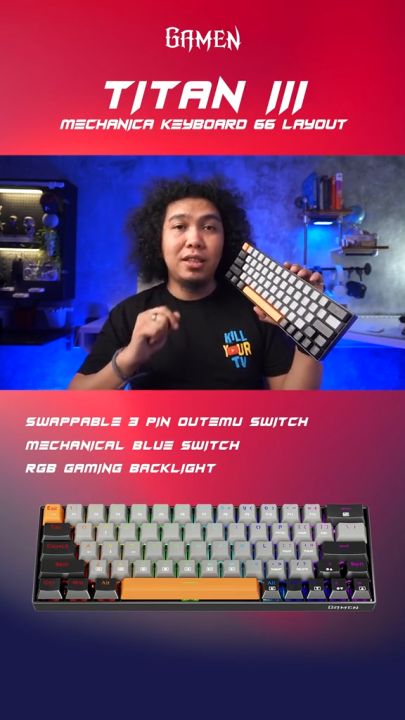 GAMEN Titan III Mechanical Pluggable Switch Blue Gaming Keyboard Wired ...
