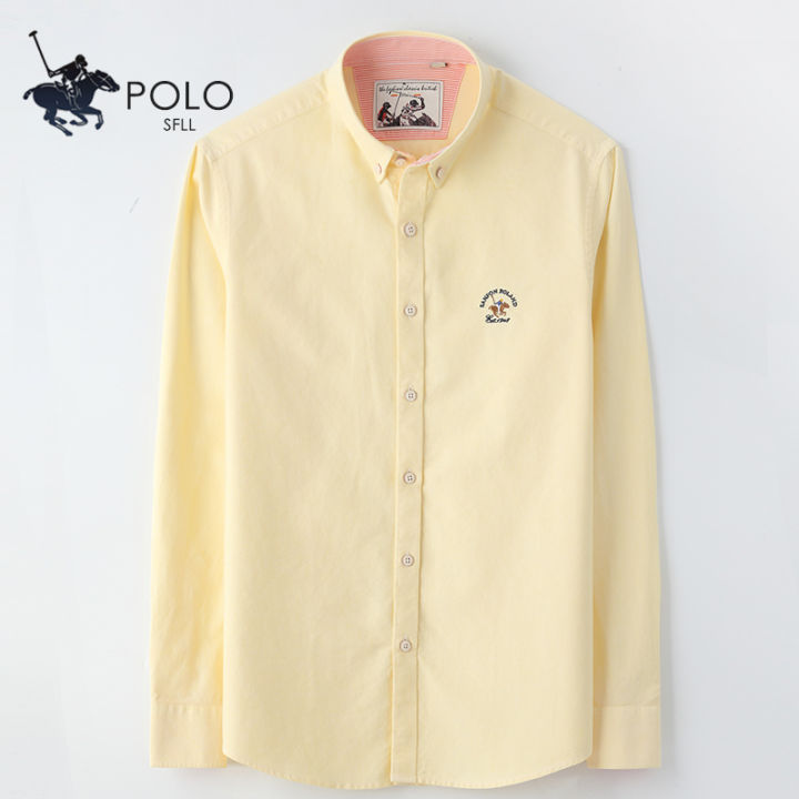 เสื้อเชิ้ตแขนยาวผู้ชาย Paul Oxford Pure Cotton ทรงหลวม สีเหลืองอ่อน ทรง ...