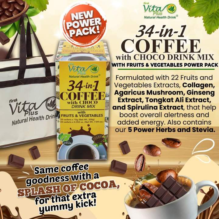 First Vita Plus 34-in-1 Coffee with Choco Drink Mix with Fruits and ...