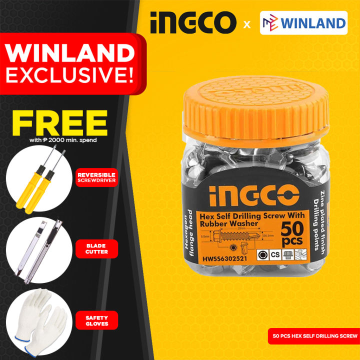 INGCO by Winland Hex Self Drilling Screw with Rubber Washer HWSS6302521 ...