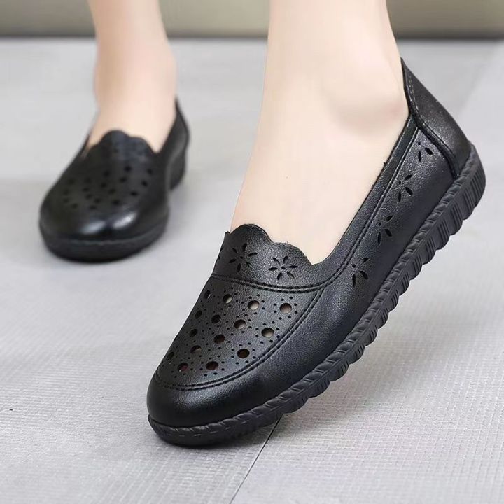 Soft Leather Flat Bottom Mom Shoes Work Shoes with Butterfly Knots Wear ...