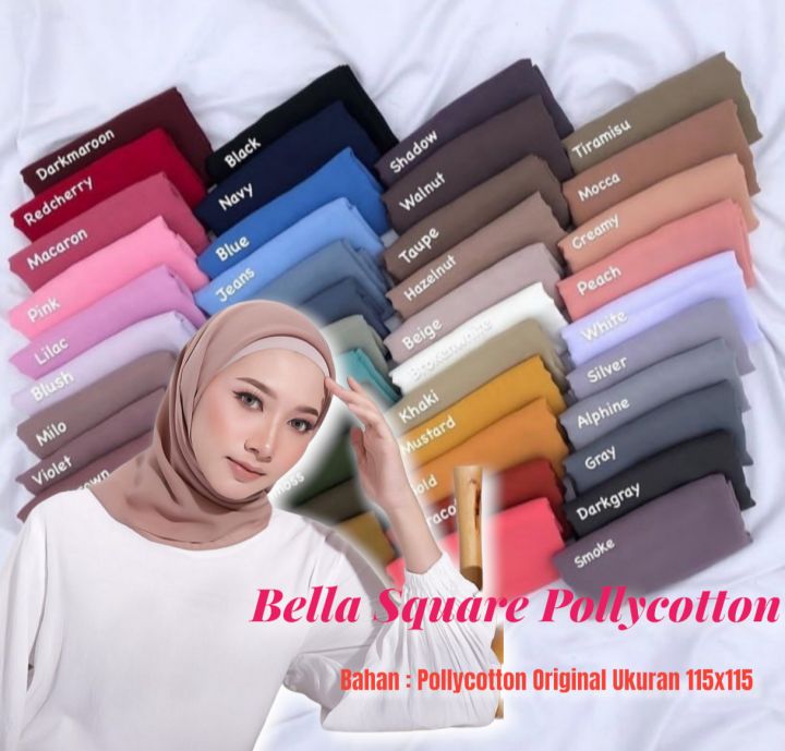 Kerudung bella square murah terlengkap / Hijab segi empat polos / Jilbab segi empat polos bella ...