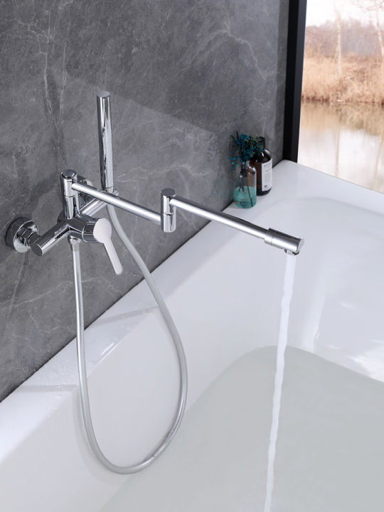 Copper Long Bathtub Faucet Hot and Cold Shower Faucet Shower Suit ...