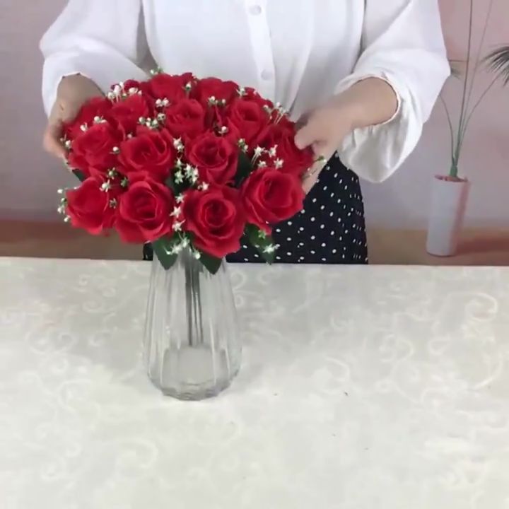 18 pcs head plastic rose bouquet Artificial flower big design for ...