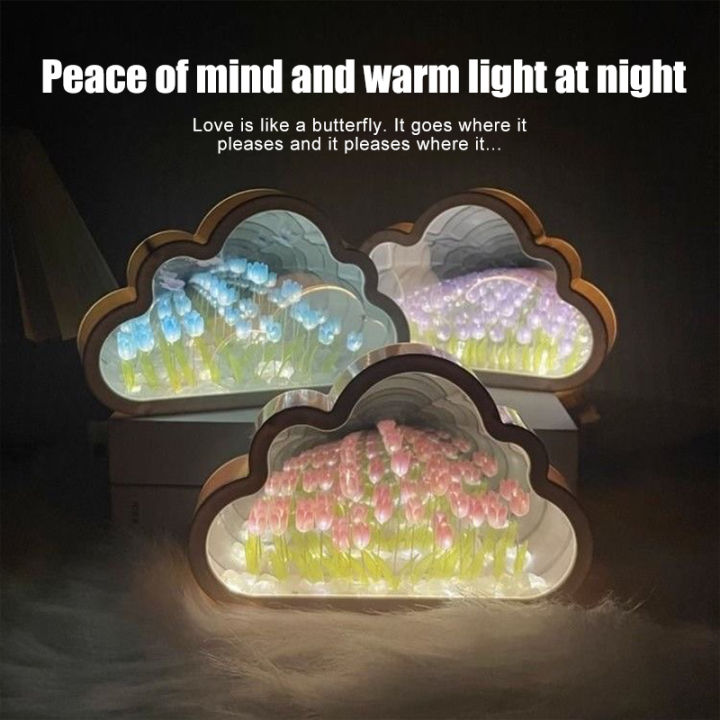 Tulip DIY Night Light/ Cloud Tulip Mirror Night Light/ Simulation Flower Bedroom Sleeping Table ...