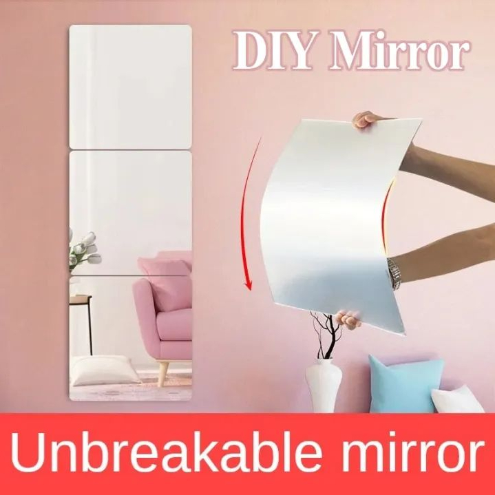 4PCs 3D Mirror Wall Stickers Self-adhesive Mirror Stickers Thicken DIY ...