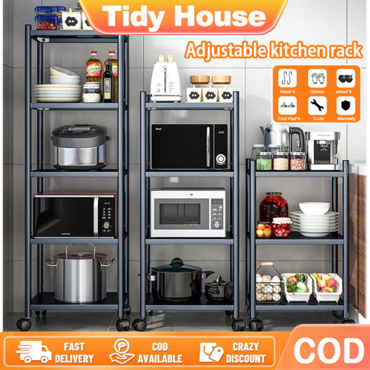 Tidy House 3/4/5-layer stainless steel kitchen storage rack with wheels ...