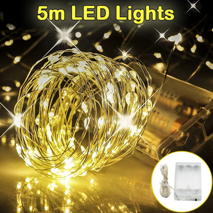 Lampu Raya 5M 50 LED Light Strip Fairy Lights Battery Operated Light ...