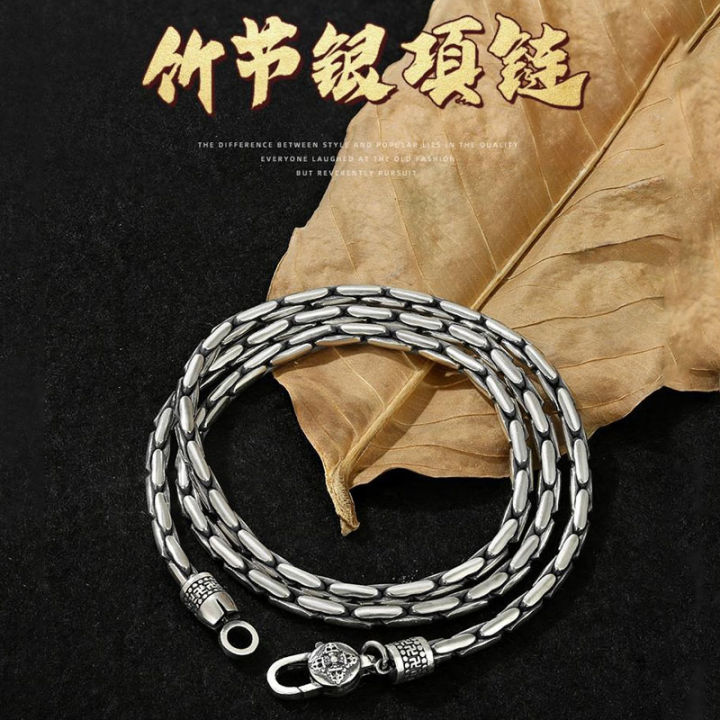 LR-Buddhist 3mm bamboo necklace silver sanskrit scripture amulet men ...