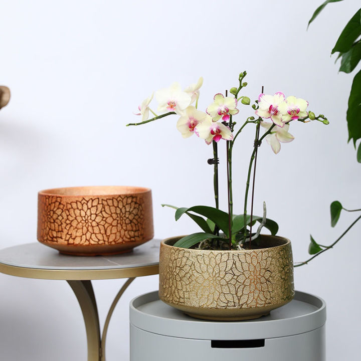 Luxury Ceramic Flower Pot Orchid Special Large Diameter Breathable Gold ...