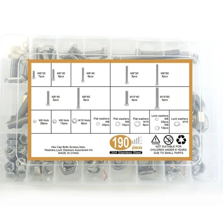 Stainless Steel 304 Hexagonal Screws Set Nuts M6 M8 M10 Flat Pad ...