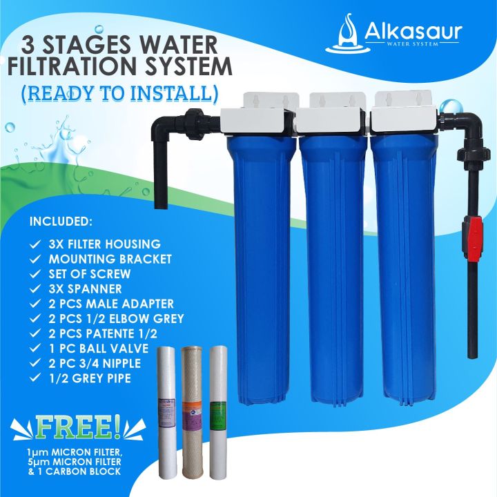 3 Stages 20" Household Water Filtration Set with 3pcs Filters Ready to ...