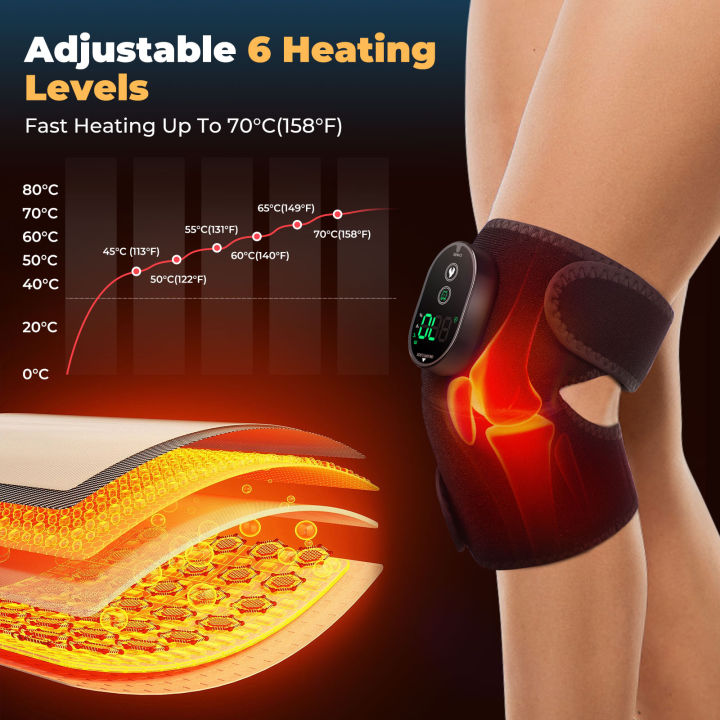 Electric Heating Knee Brace Massager Knee Guard Support Hot Compress Therapy 6 Levels Heated