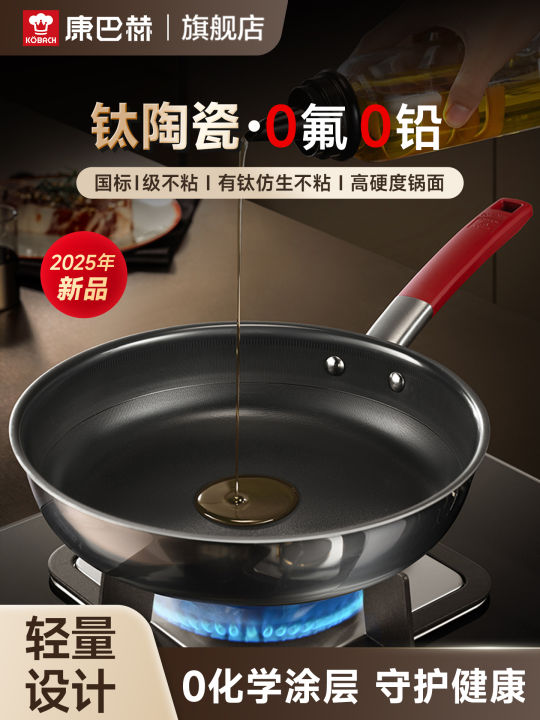 Non-Stick Flat Bottom Pan Titanium Coated Stainless Steel for Home Use ...