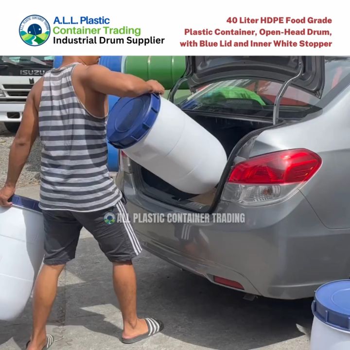 40 Liter HDPE Food Grade Plastic Container, Open-Head Drum, with Blue ...